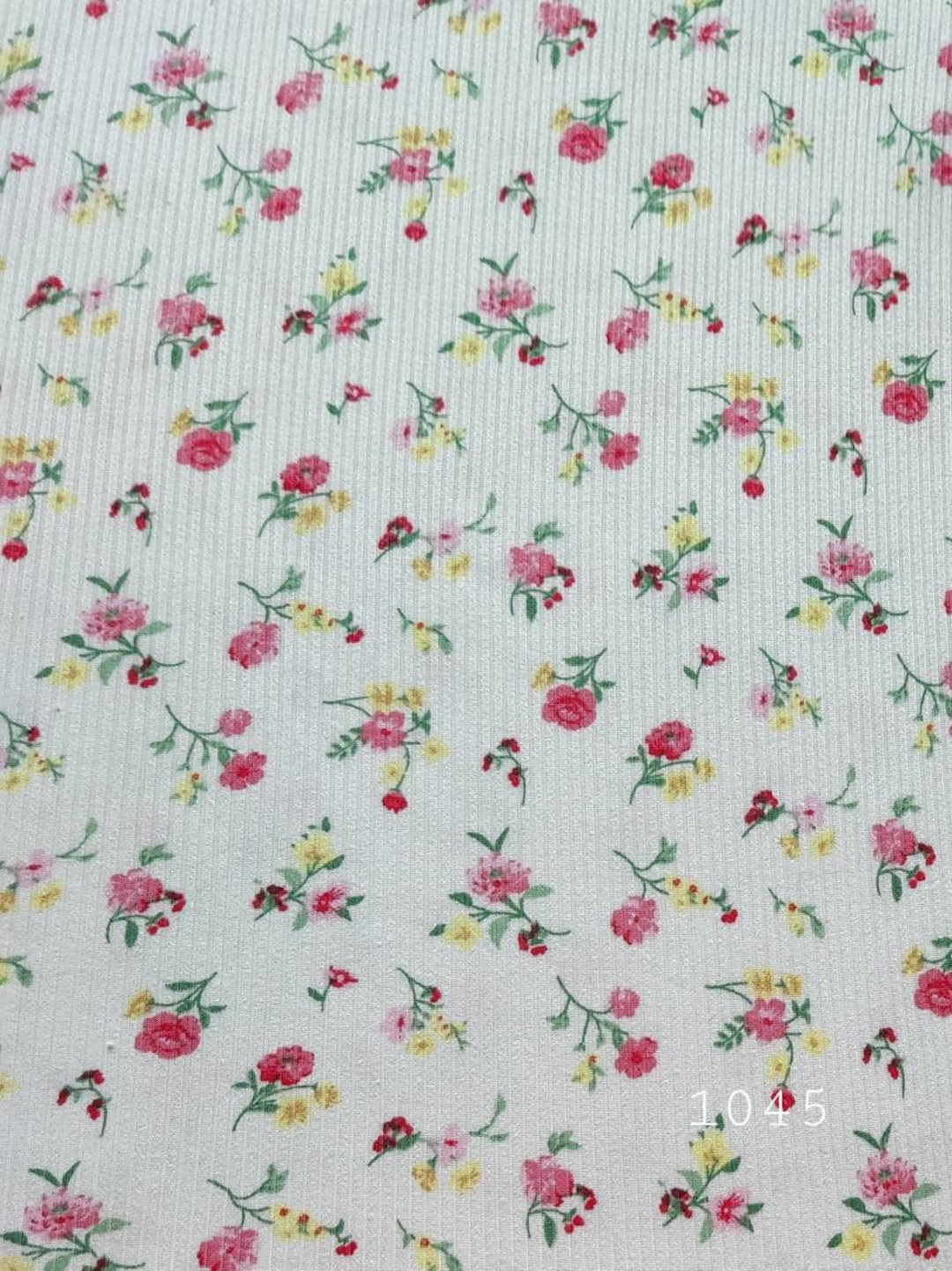Ribbed Knit, Fabric by the Yard, Floral, Rib Knit, White With Floral ...