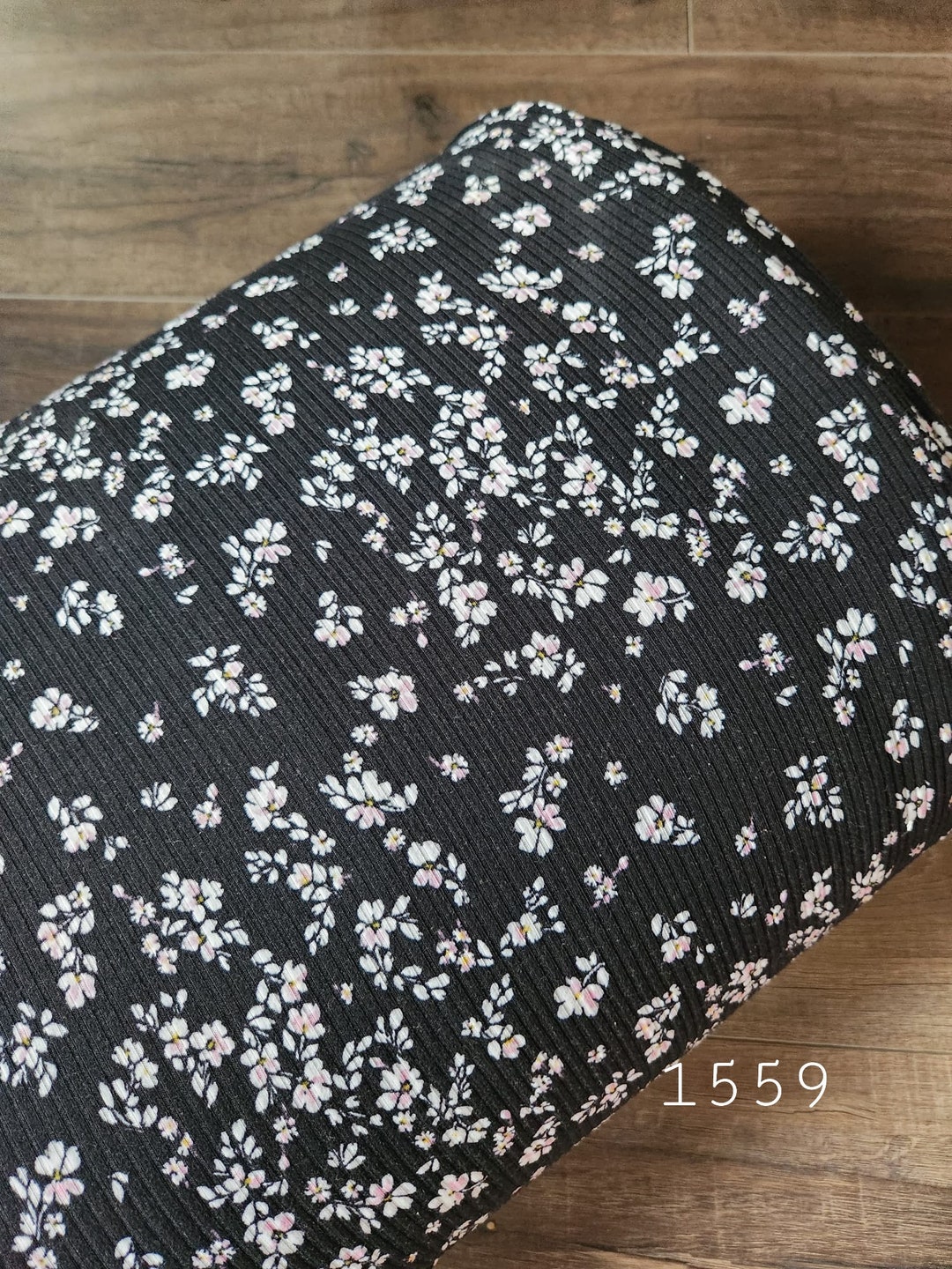 Ribbed Knit, Fabric by the Yard, Floral, Rib Knit, Black With Lavendar ...