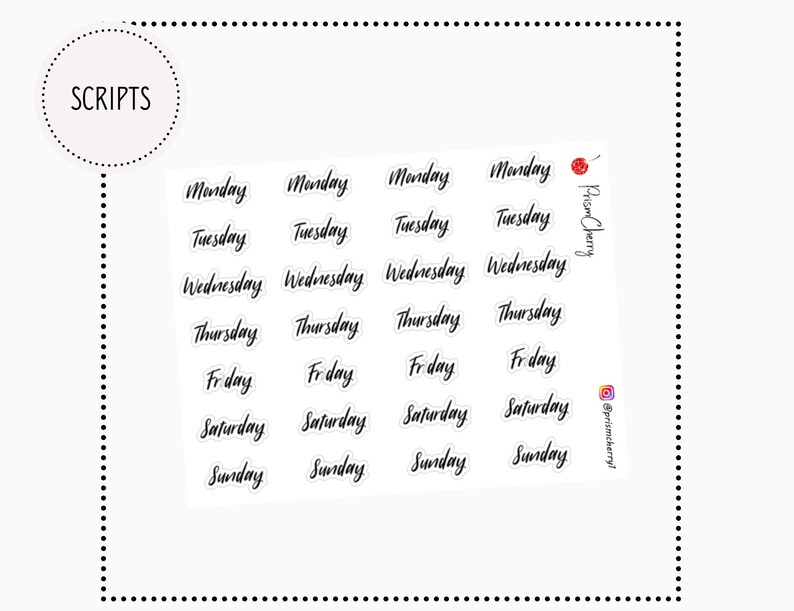 Days of the Week Boxes and Scripts Minimalist Planner - Etsy