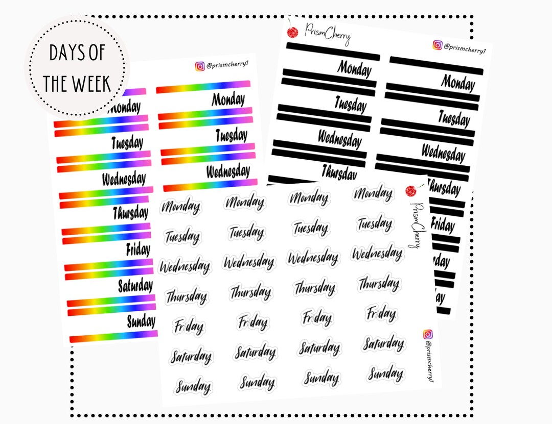 Days of the Week Boxes and Scripts || Minimalist Planner Sticker ...
