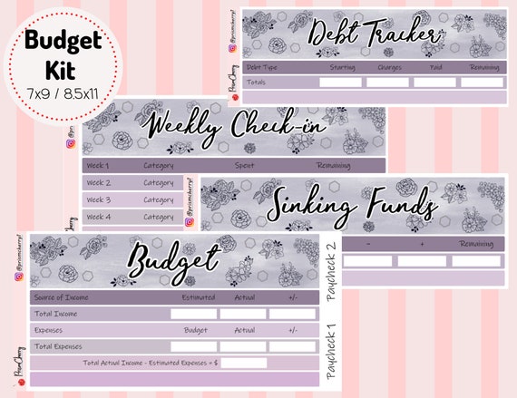 Purple Floral Monthly Budget Kit - Etsy