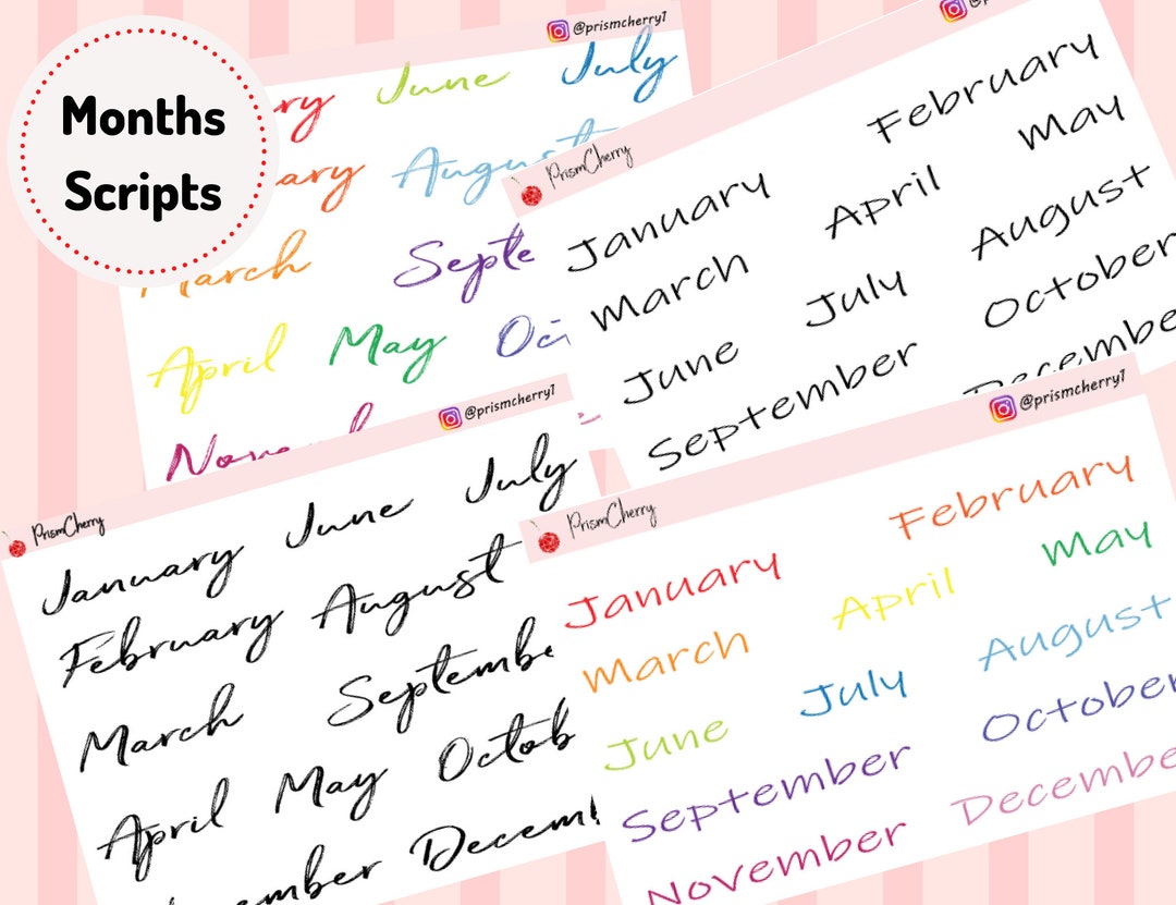 Months Sticker Sheet || Planer Stickers || Script - Etsy