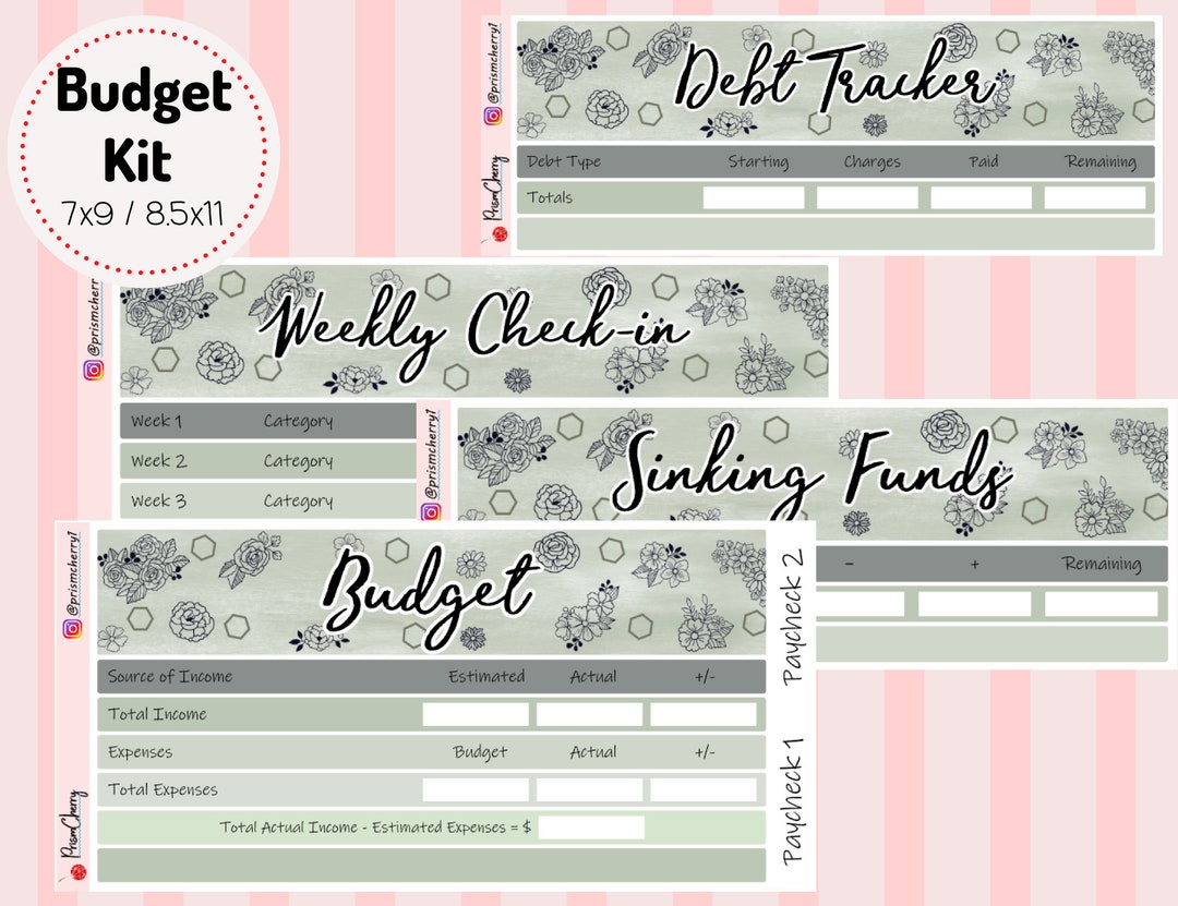 Green Floral Monthly Budget Kit - Etsy
