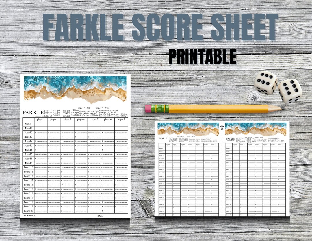 Farkle Score Sheet Printable – Cute Dice Game Scorecard for Family Game ...