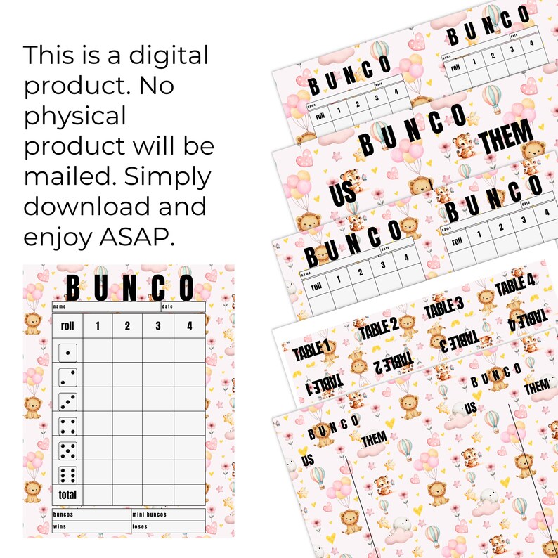 Bunco Scorecard Sheet 4 Games Printable Party Tally Sheet Ghost Player ...