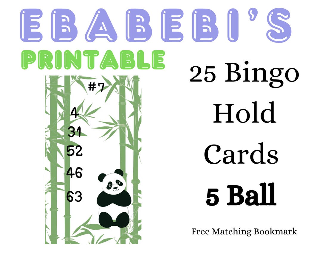 Panda Bamboo Bingo Hold Cards With Master and Call Sheet 1-25 Player ...