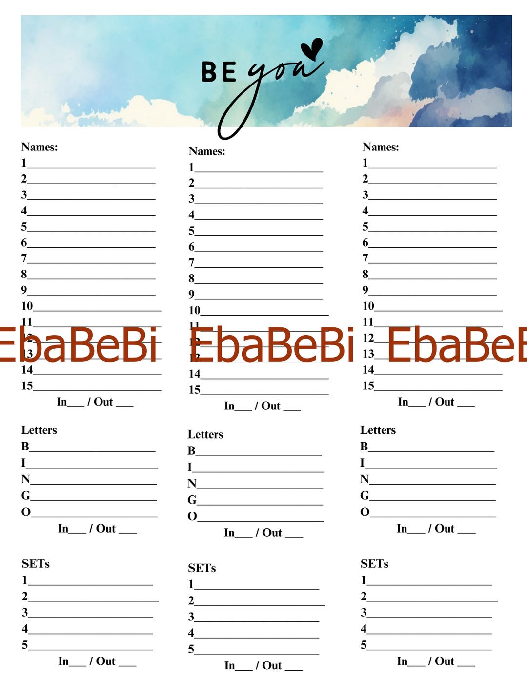 15 Line Bingo Letter Bingo Notebook Page | With 9 Printable Adult Games ...