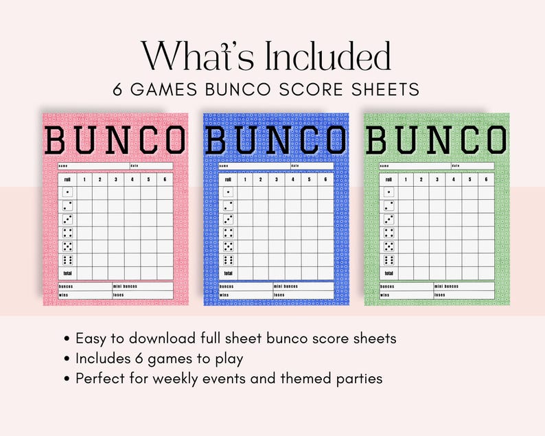 12 Bunco Scorecard Bunko Score Sheet | 6 Games | Mega Bundle | 8.5 X 11 ...