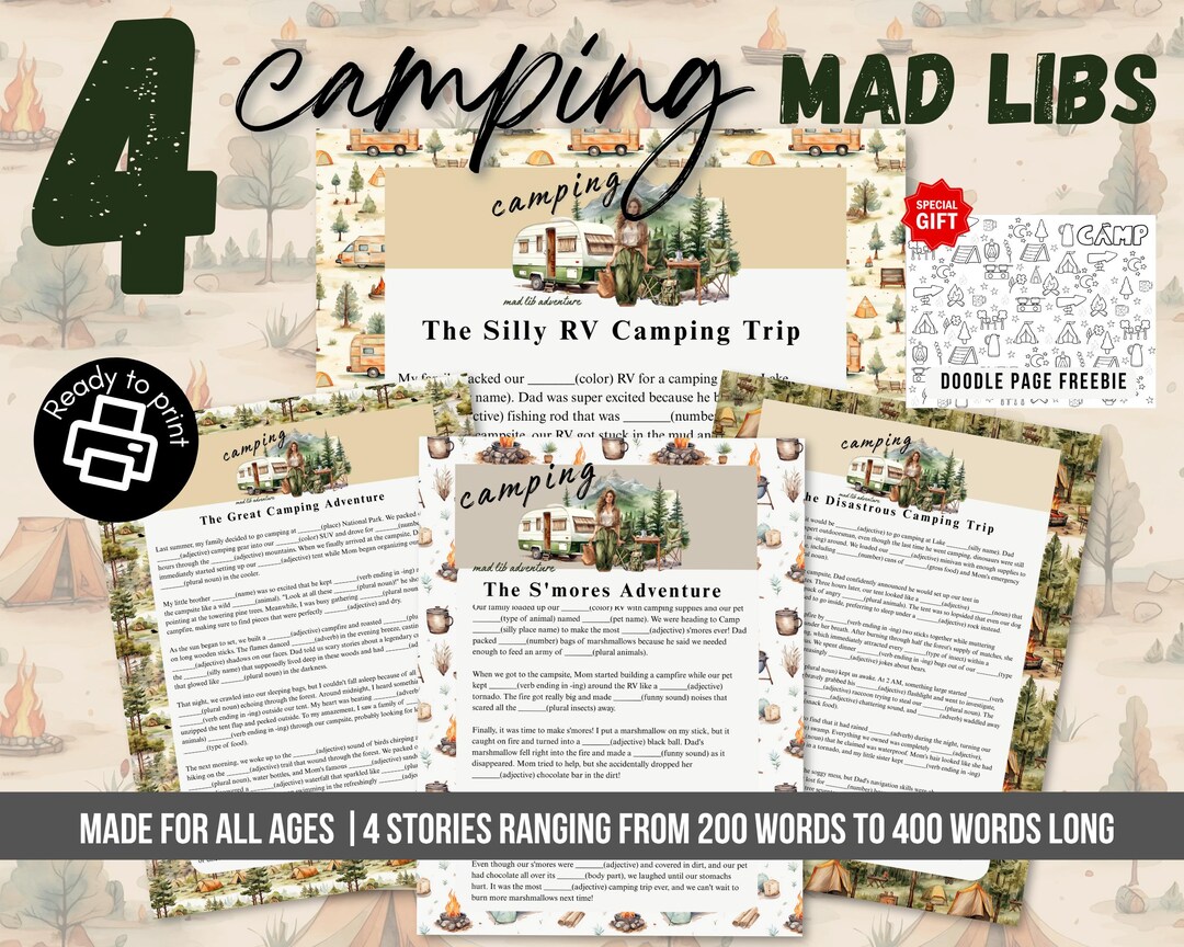 Camping Mad Libs Bundle - 4 Funny Stories for Kids & Families ...