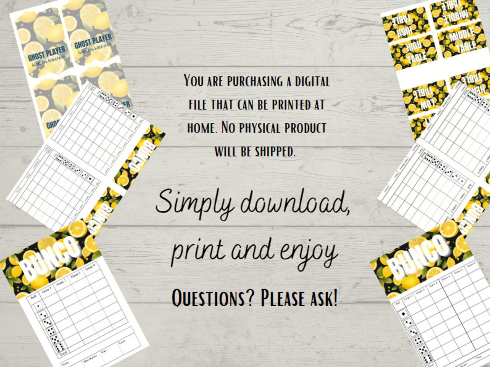 Lemon Spring Summer Printable Bunco Score Sheets Set for Ultimate Game ...