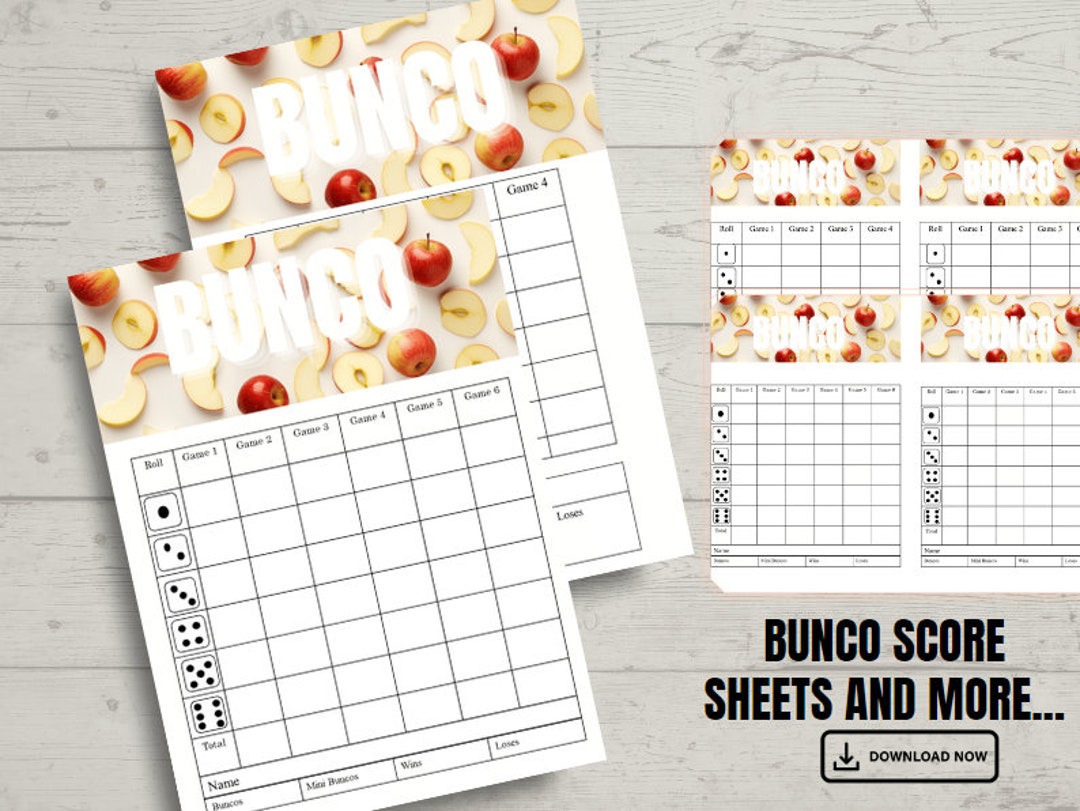 Apples Fruit Healthy Food Bunco Score Sheets Set for Game Night Bridal ...
