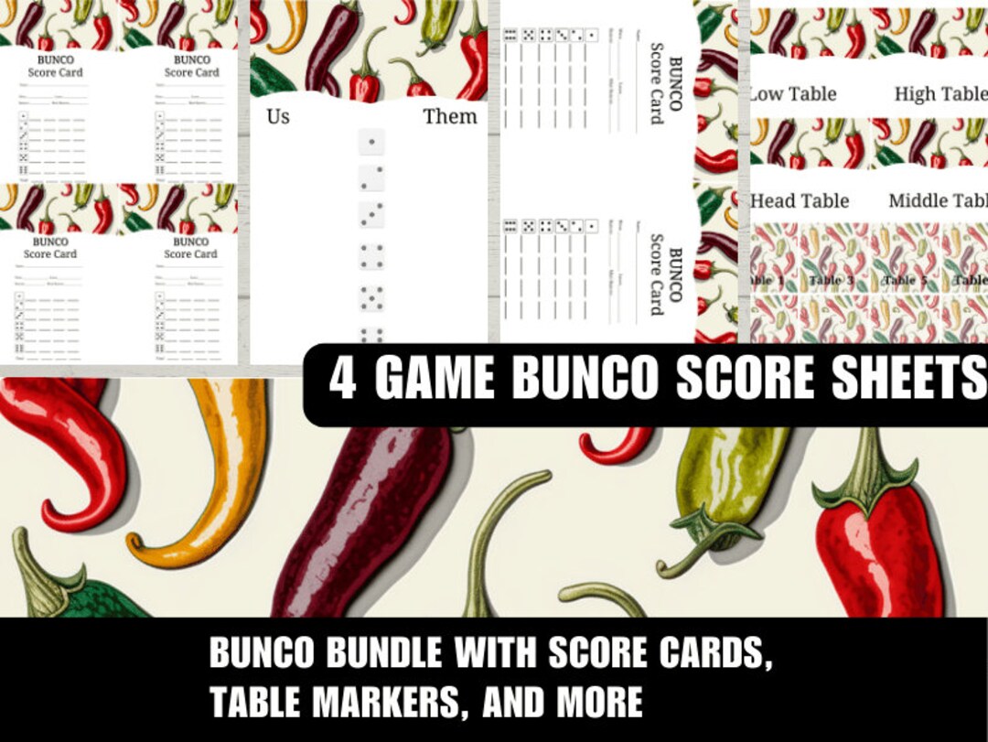 Food Cooking Dinner Complete Bunco Score Sheets Cards and Party Bundle ...