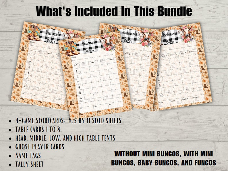 Western Bunco Wild West Cowgirl Cowboy 4 Games, Table Cards, Table ...