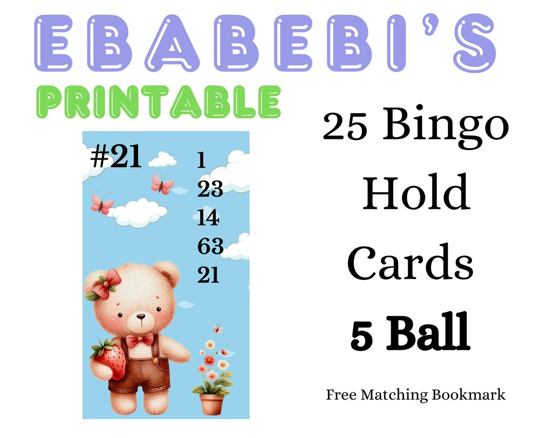 Bingo Hold Cards With Master and Call Sheet 1-25 Player Holds 5 Ball ...