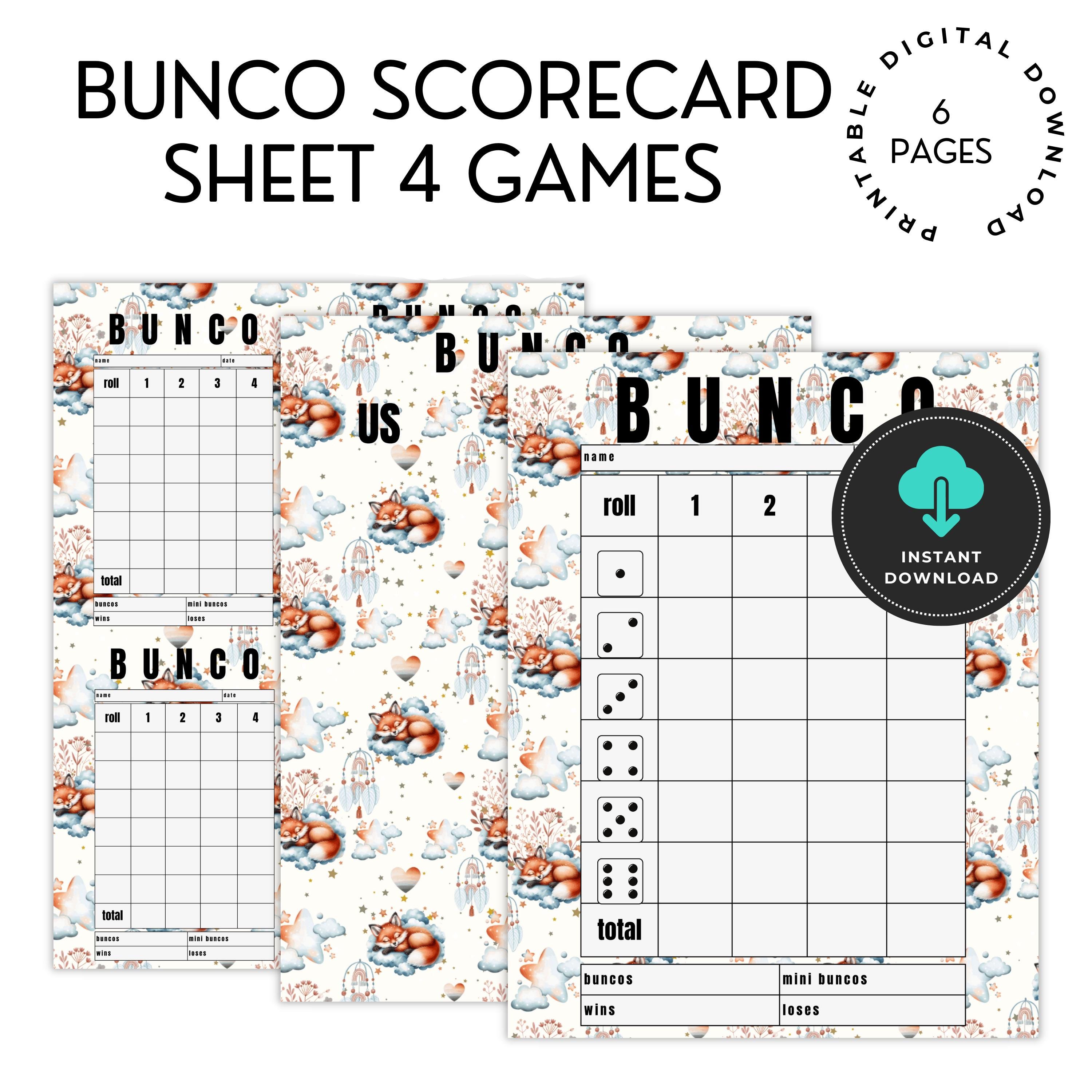 Bunco Scorecard Sheet 4 Games Printable Digital Download Party Girls ...