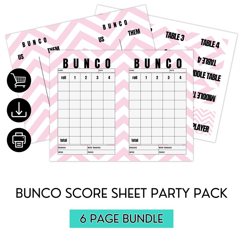 Bunco Scorecard Sheet 4 Games Printable Digital Download Party Tally ...