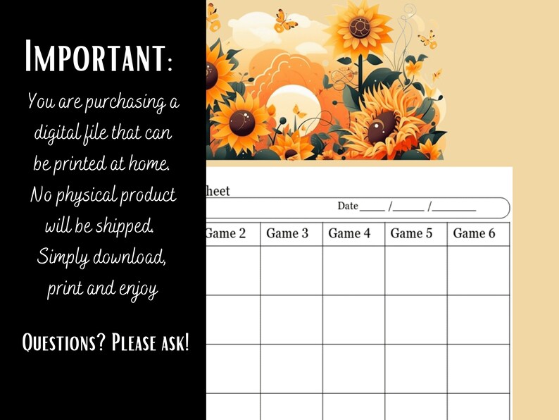 Fall Bunco Party Kit With Sunflower Sun Score Cards, Table Markers ...