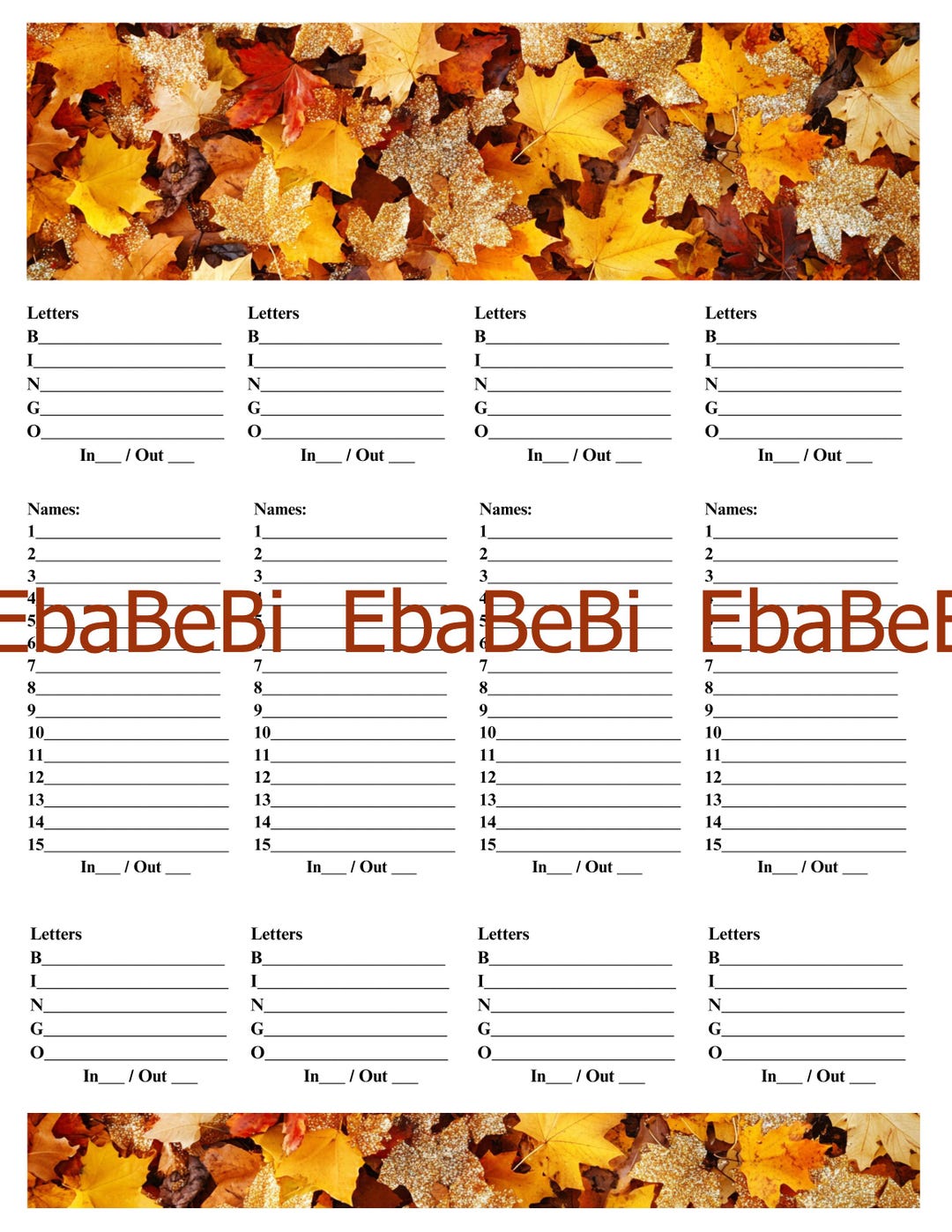 15 Line Bingo Letter Bingo Notebook Page | With 12 Printable Adult ...