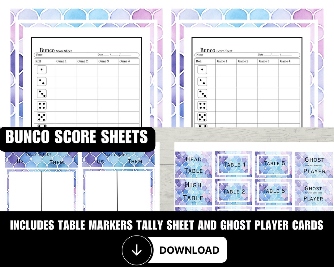Generic Bunco Bundle Deluxe Scorecards, Table Cards, Ghost Player Cards ...