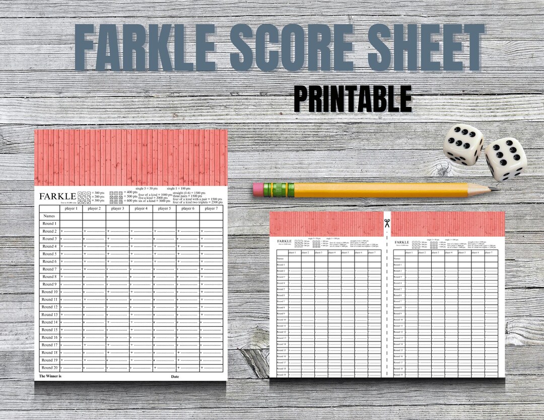 Farkle Score Sheet Printable – Cute Dice Game Scorecard for Family Game ...