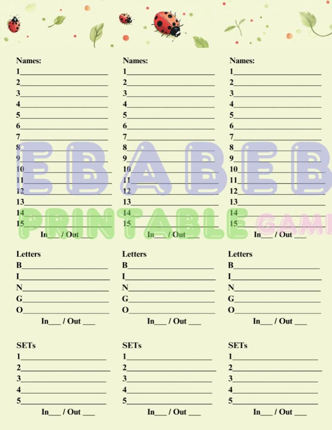 Spring Themed 15 Line Bingo Letter Bingo Set Bingo Notebook Page | With ...