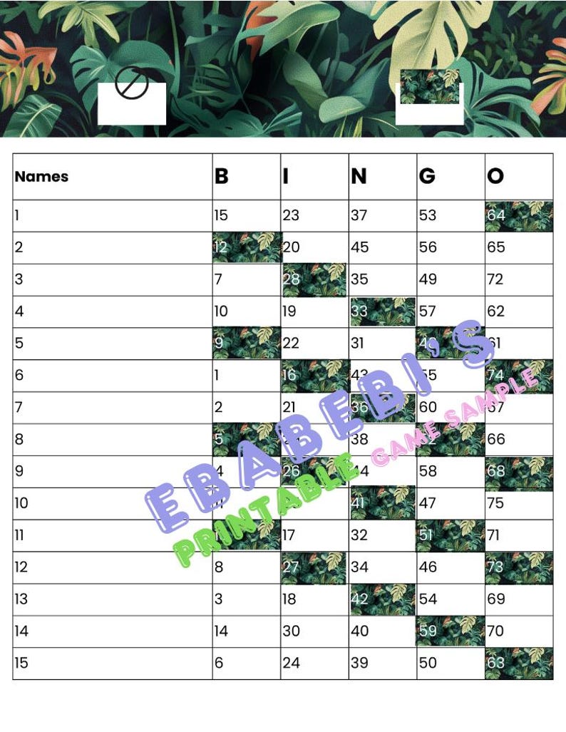 Bingo Boards - Instant Download -15 Lines -leaf Plants Printable Bingo ...