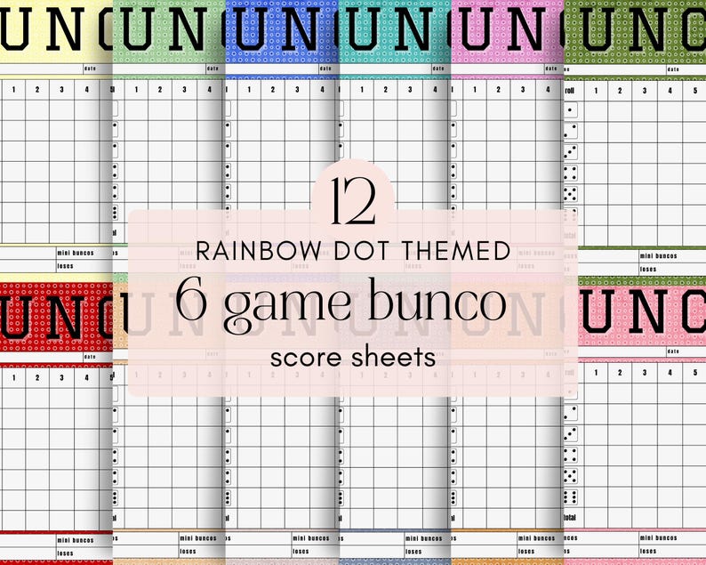 12 Bunco Scorecard Bunko Score Sheet | 6 Games | Mega Bundle | 8.5 X 11 ...