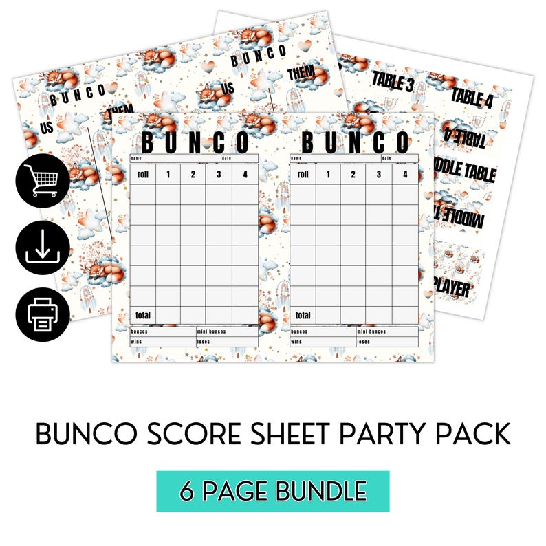 Bunco Scorecard Sheet 4 Games Printable Digital Download Party Girls ...