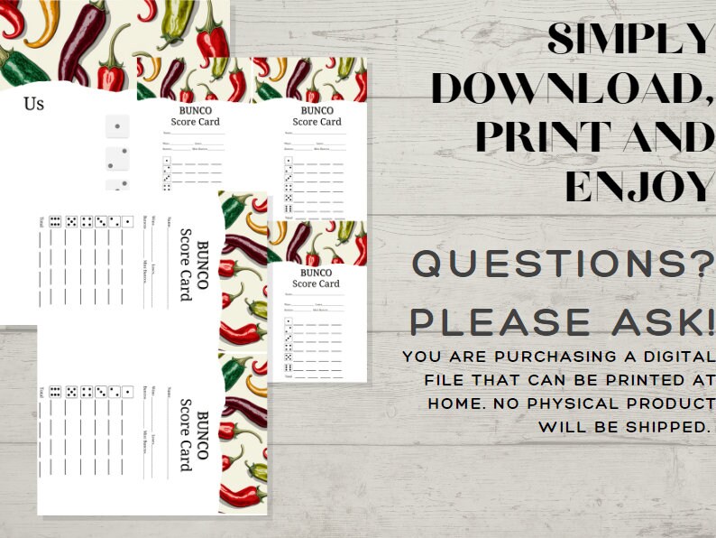 Food Cooking Dinner Complete Bunco Score Sheets Cards and Party Bundle ...