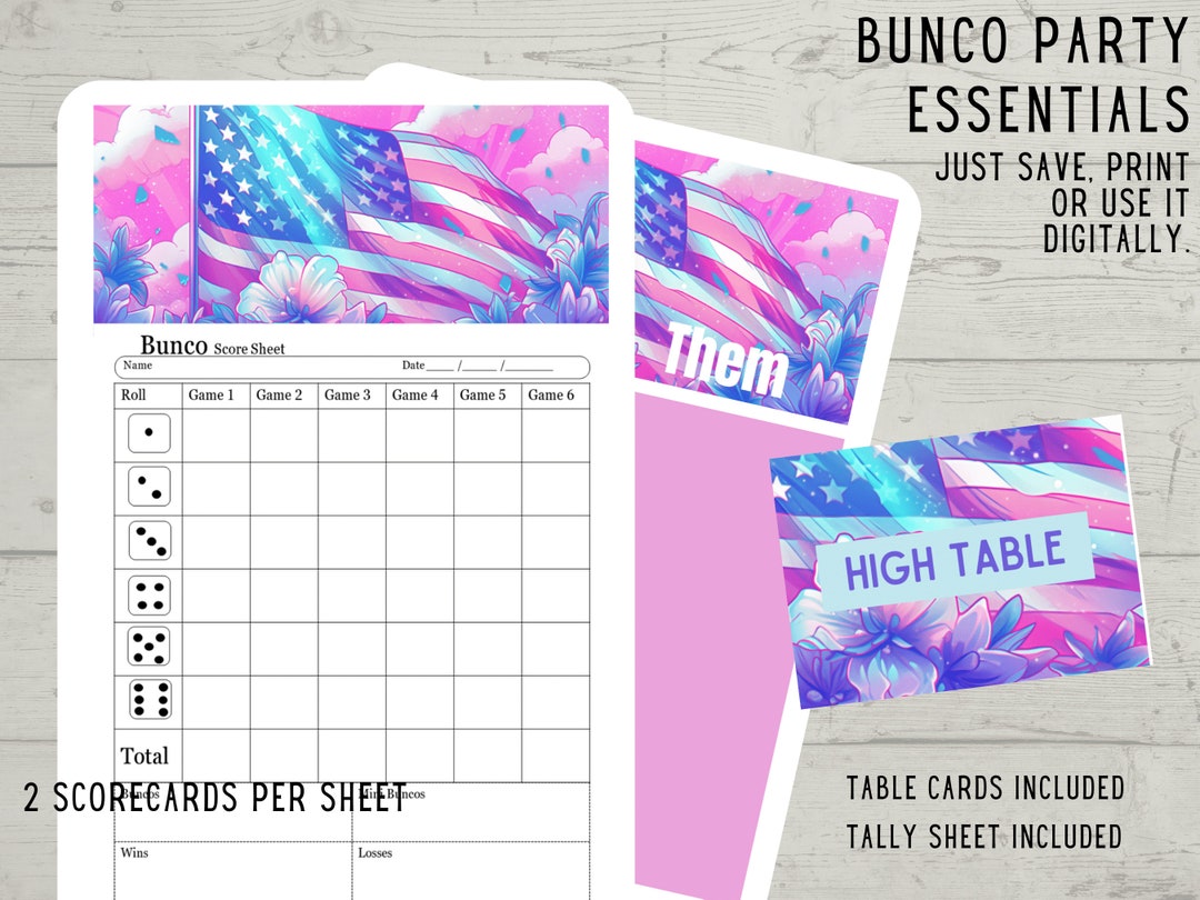 Pink July 4th American Flag Mini Bunco Printable Game Set - Perfect for ...