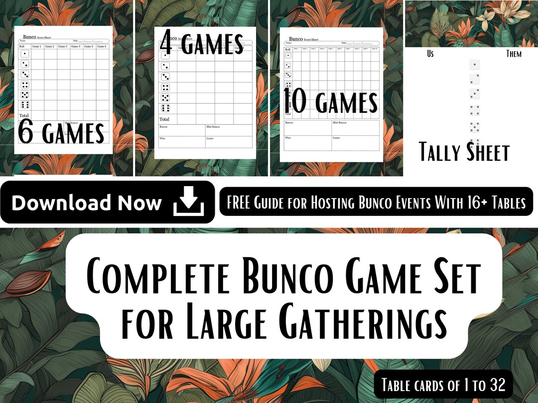 Complete Bunco Game Set for Large Gatherings - Tropical Paradise Leaves ...