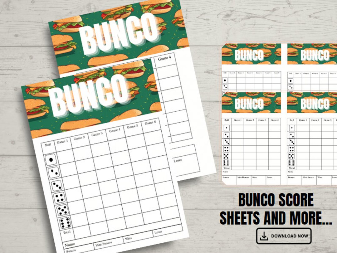 Sandwich Food Office Party Potluck Summer Party Game Bunco Score Sheets ...