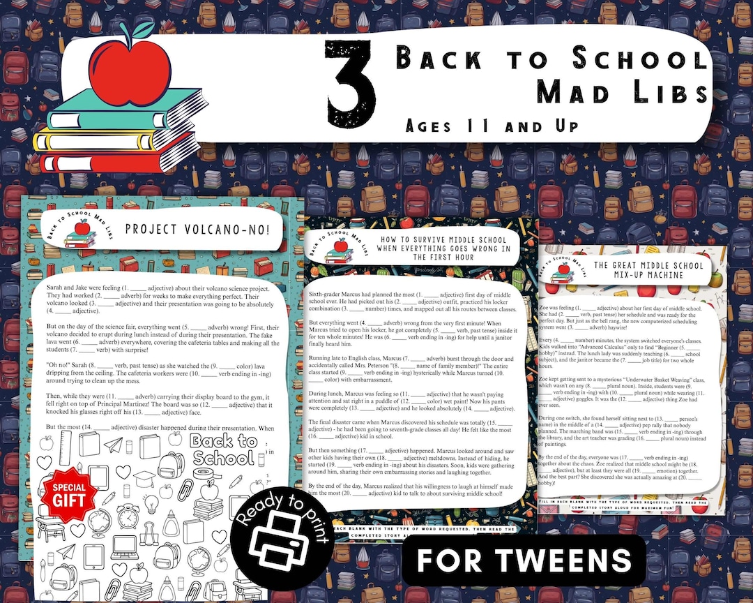 Back to School Mad Libs for Tweens (ages 9–12) – 3 Hilarious Stories ...