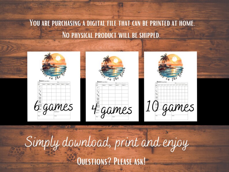 Beach Summer Travel Ocean Sea Life Palm Trees Printable Bunco Score ...