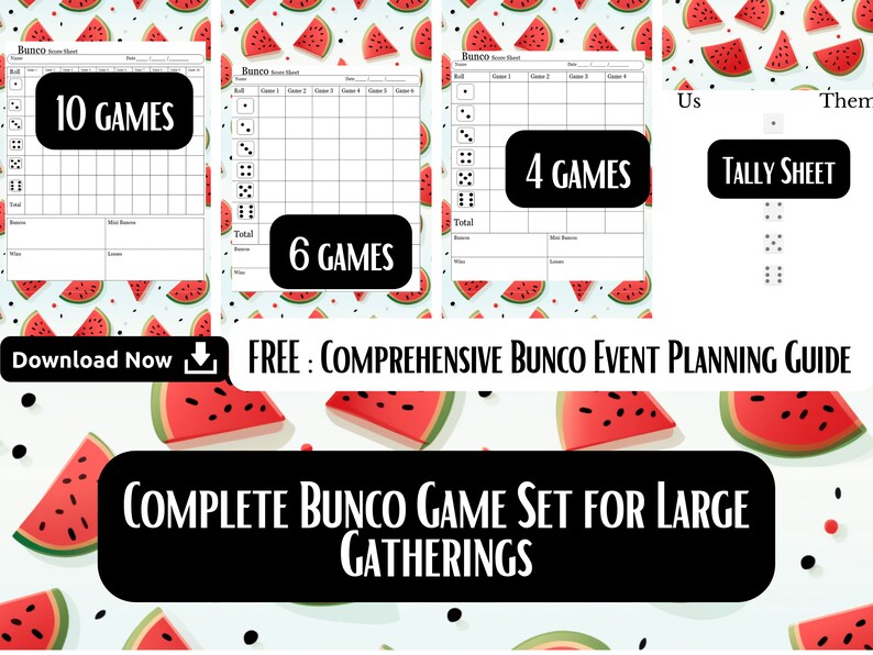 Watermelon Spring Summer Picnic Bunco Score Sheets Set Perfect for ...