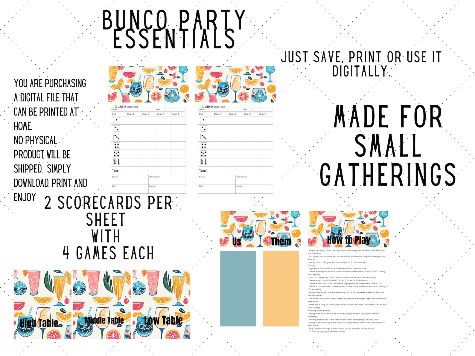 Summer Bunco Cocktail Drinking Adult Women Beach Bunko Party Essentials ...