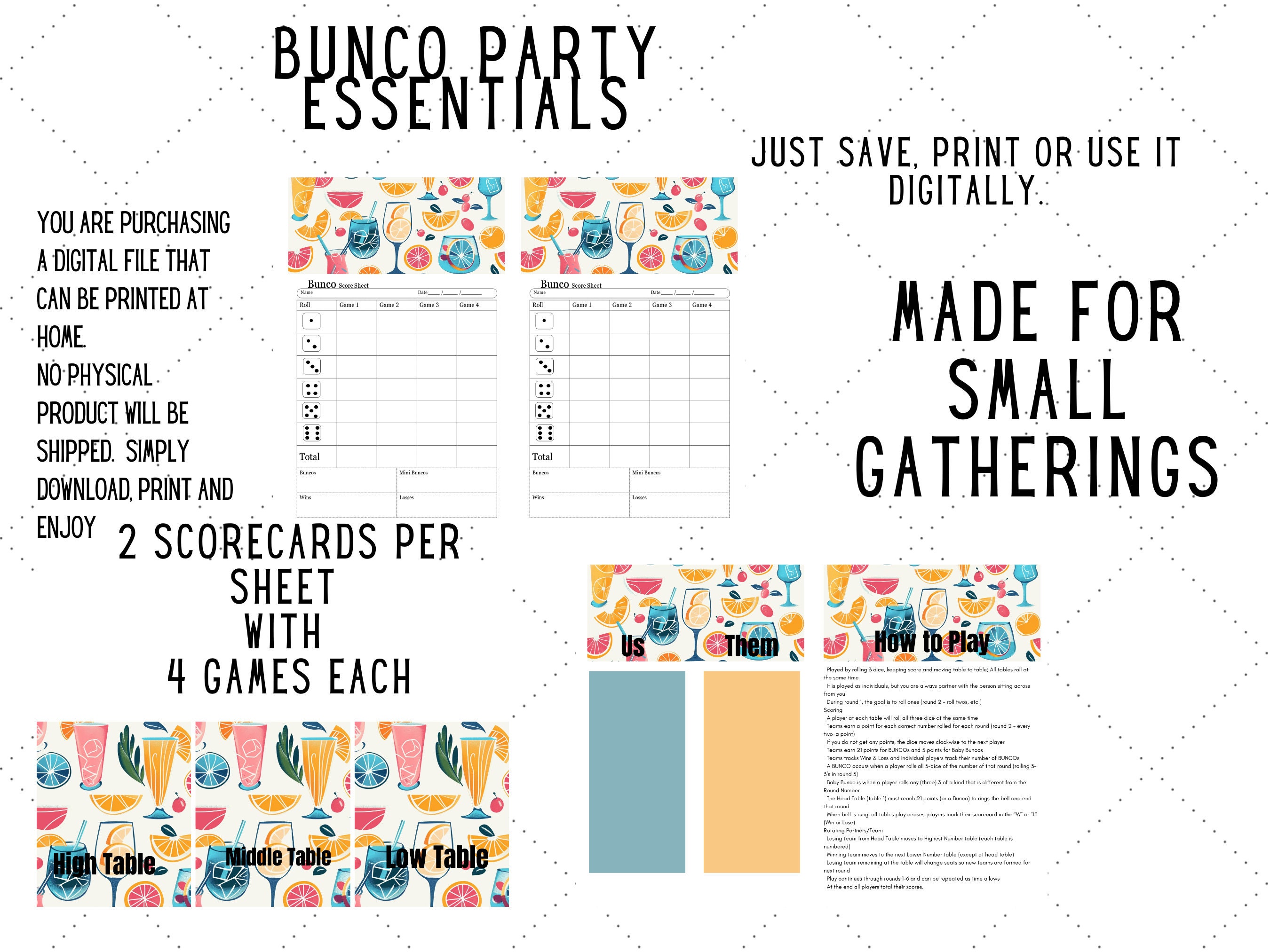 Summer Bunco Cocktail Drinking Adult Women Beach Bunko Party Essentials ...