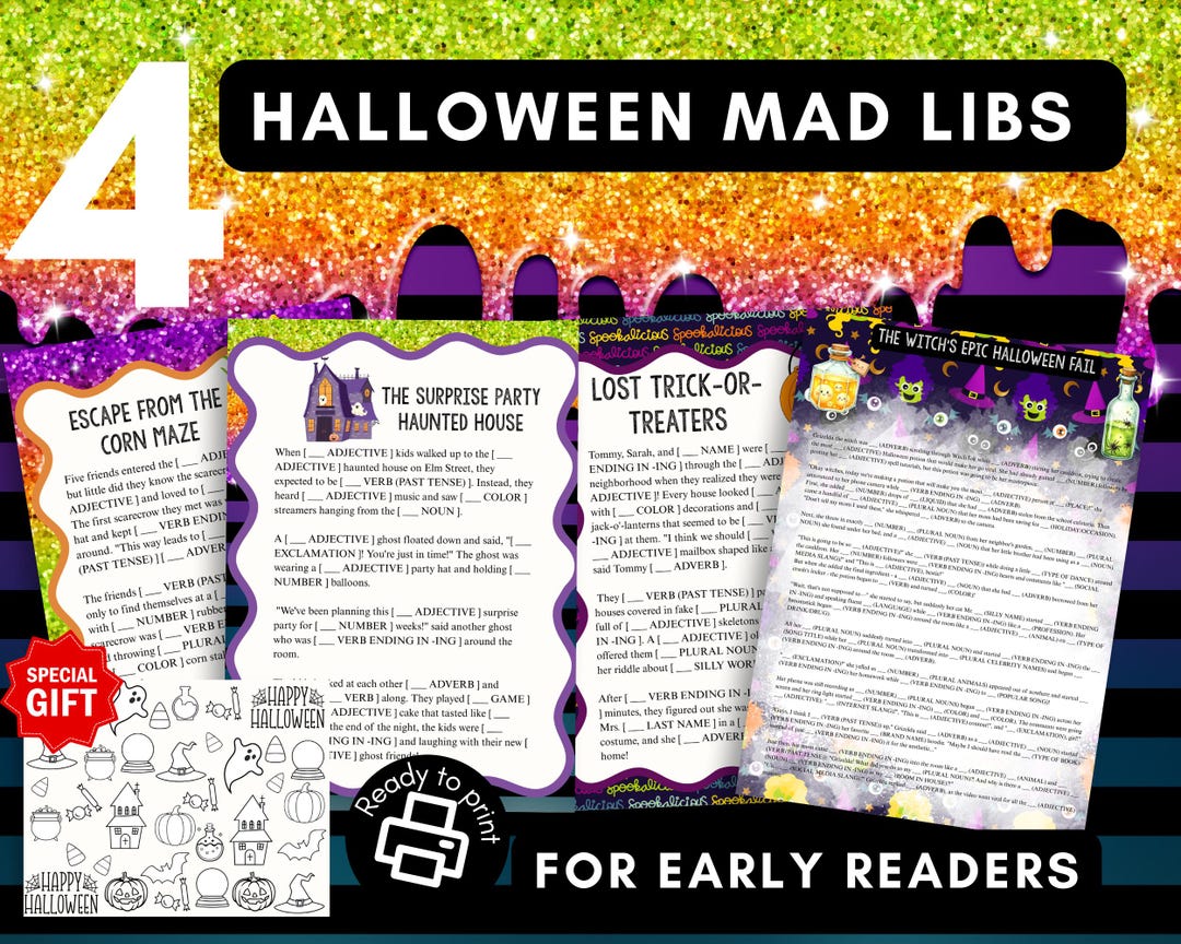 Halloween Mad Libs Bundle - 4 Spooky Fun Stories for Kids & Family Game ...