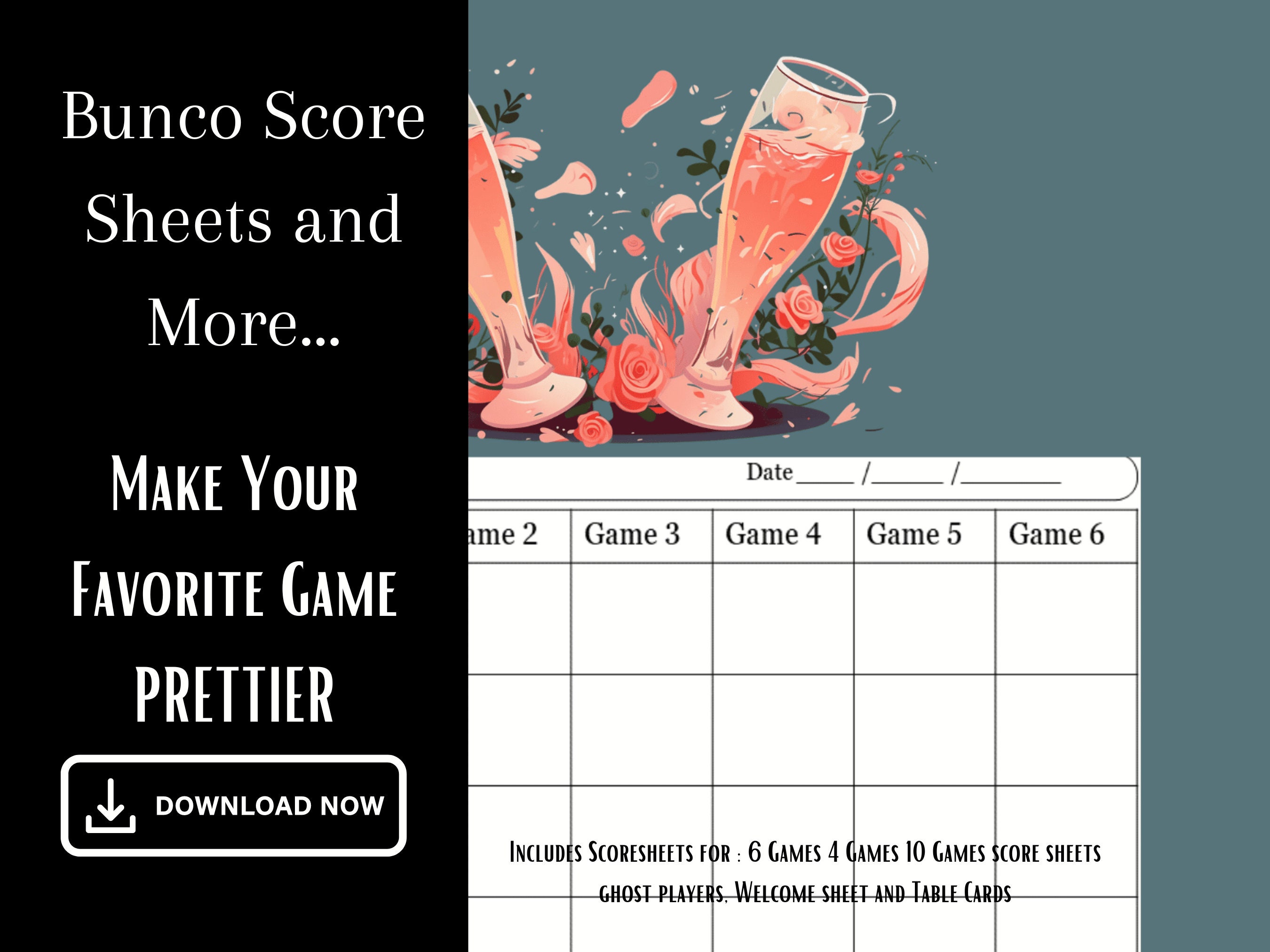 Champagne Glass Wedding Bunco Printable Game Set bunco Party Essentials ...