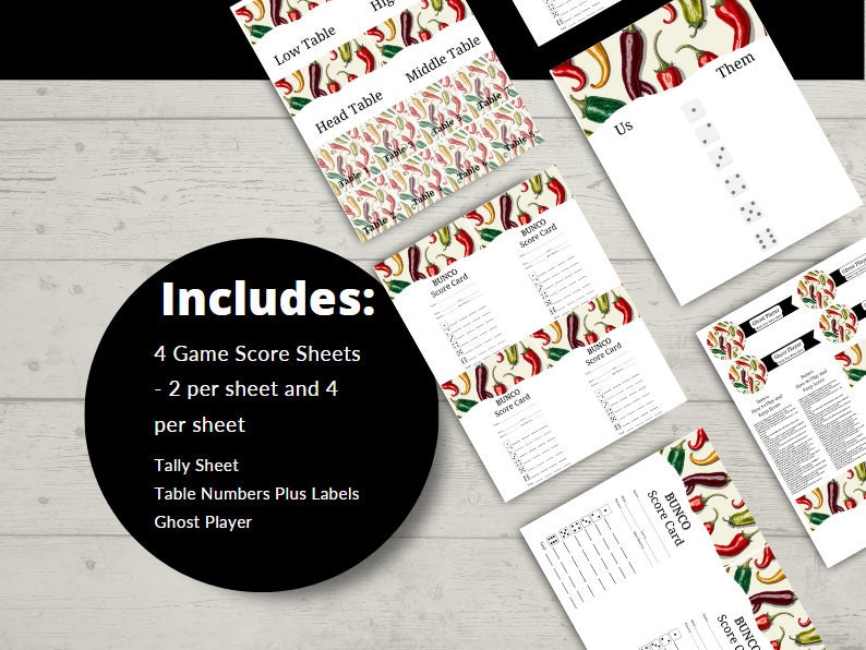 Food Cooking Dinner Complete Bunco Score Sheets Cards and Party Bundle ...
