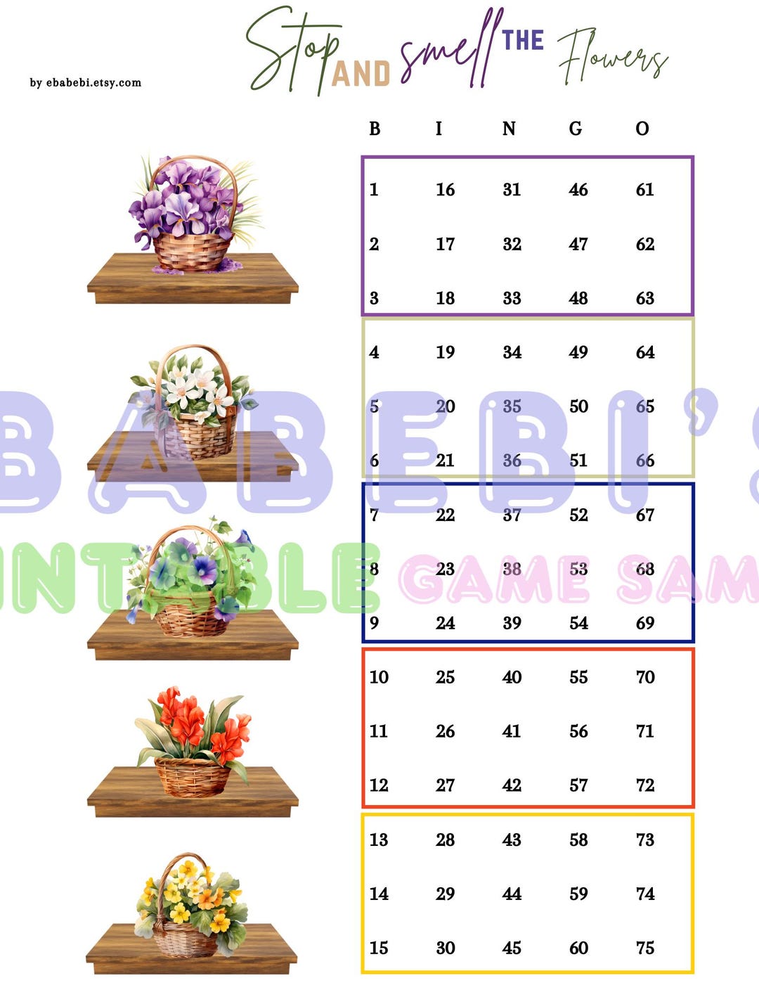 Bingo Boards -instant Download -15 Lines Flowers Spring Easter Women ...