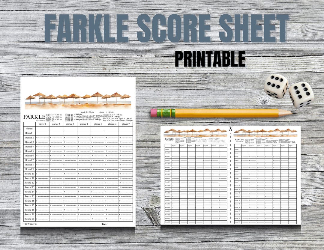 Farkle Score Sheet Printable – Cute Dice Game Scorecard for Family Game ...