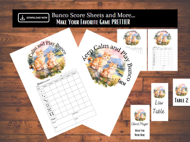 Kittens Cats Pets Pastel Printable Bunco Score Sheets With Ghost Player ...