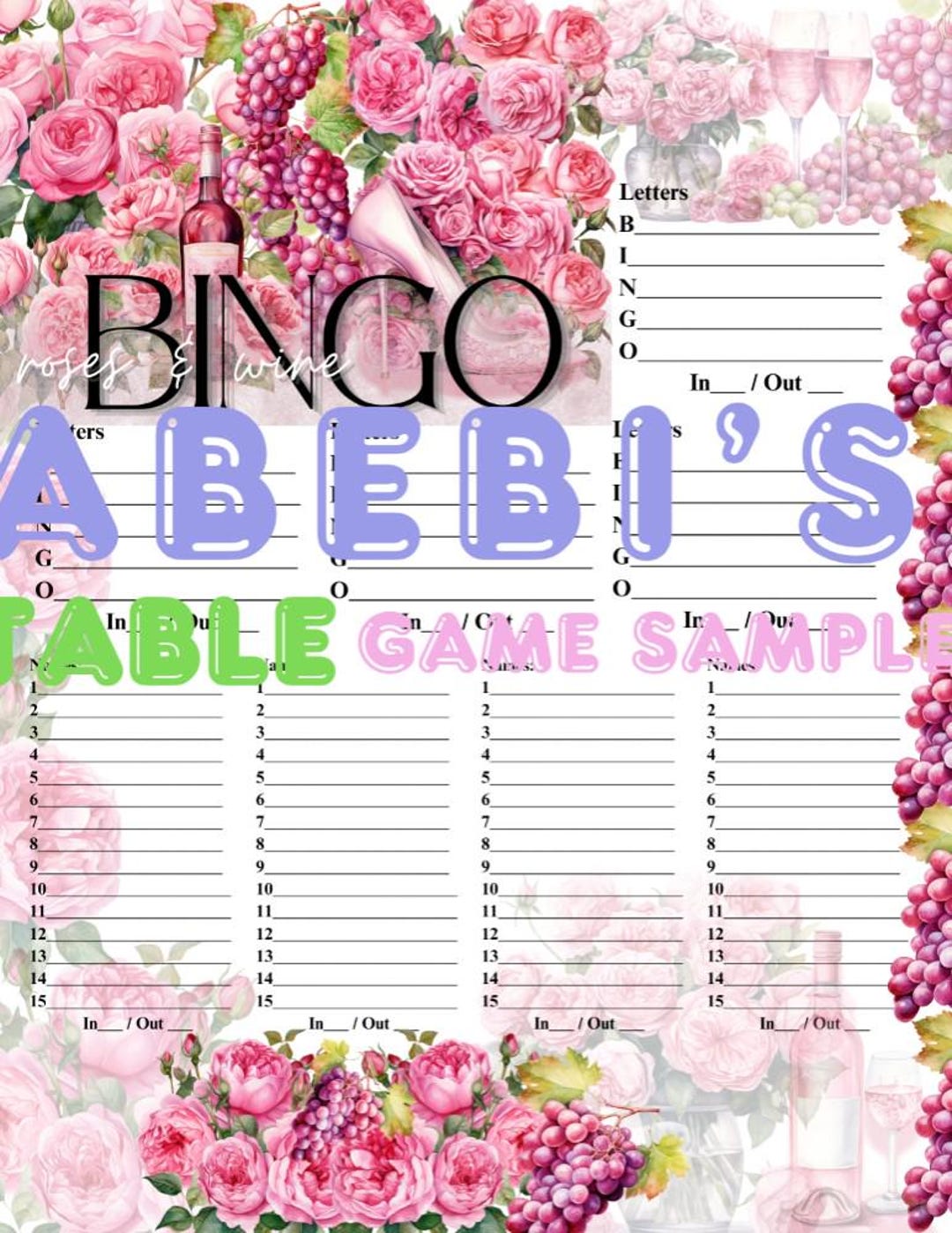 15 Line Bingo Notebook Page | With 8 Printable Adult Letters Names ...