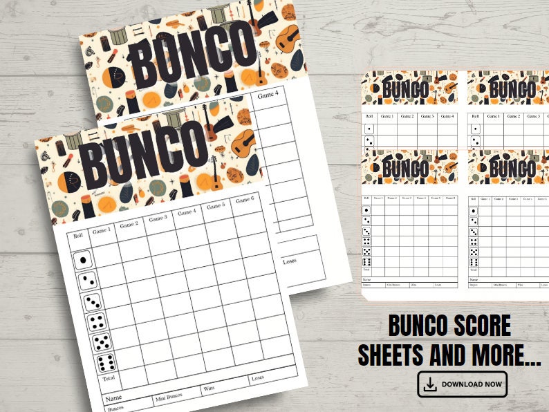 Music Themed Teenager Printable Bunco Score Sheets Set for Ultimate ...