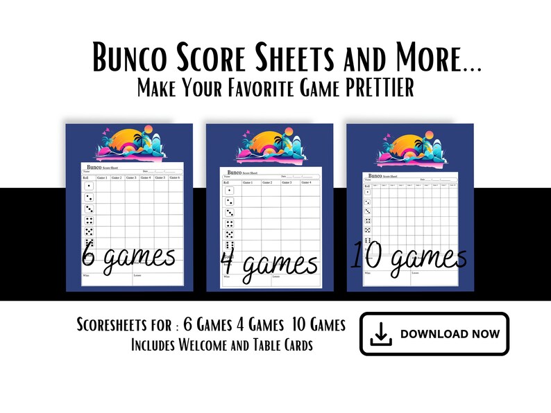 Tropical Beach Party Bunco Score Sheets - Printable Table Numbers and ...