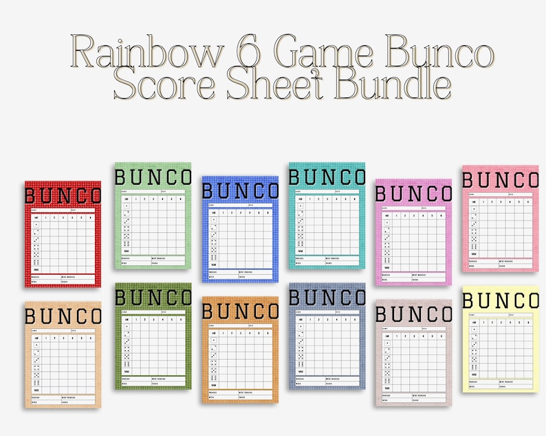 12 Bunco Scorecard Bunko Score Sheet | 6 Games | Mega Bundle | 8.5 X 11 ...