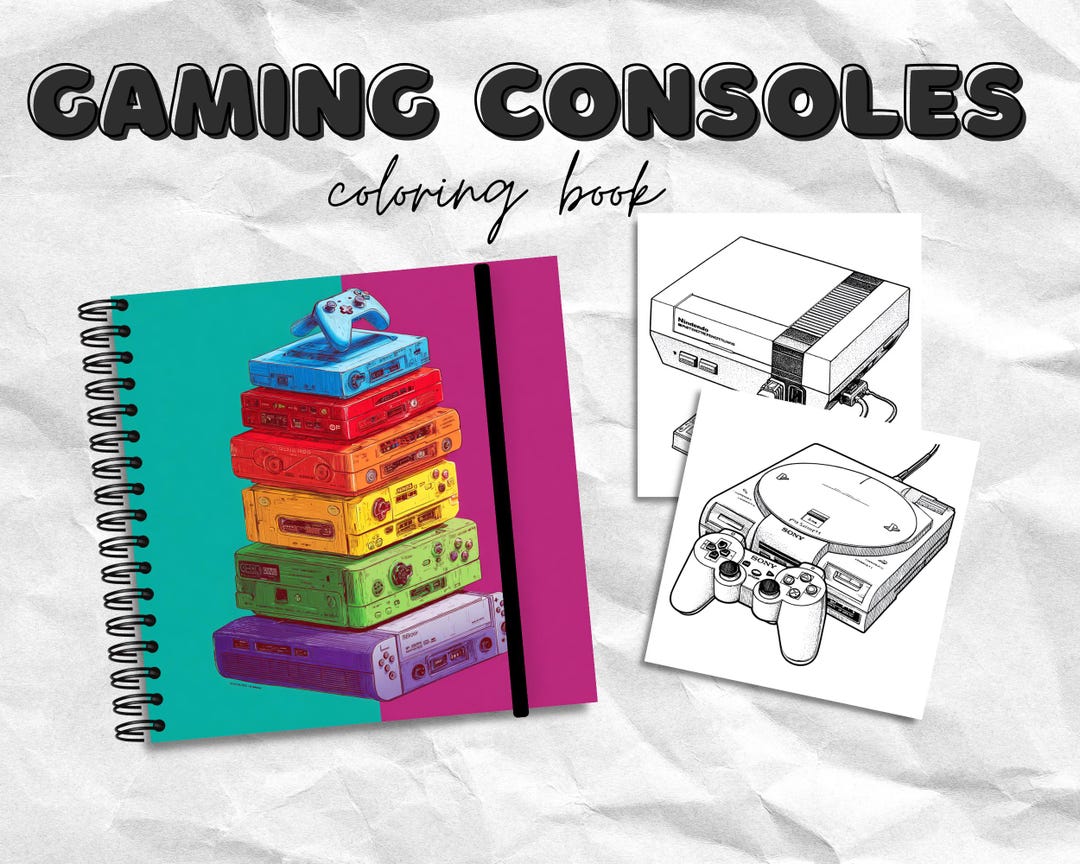 Game Consoles Coloring Book (10x10, Bold Easy) • 49 Pages • Retro ...