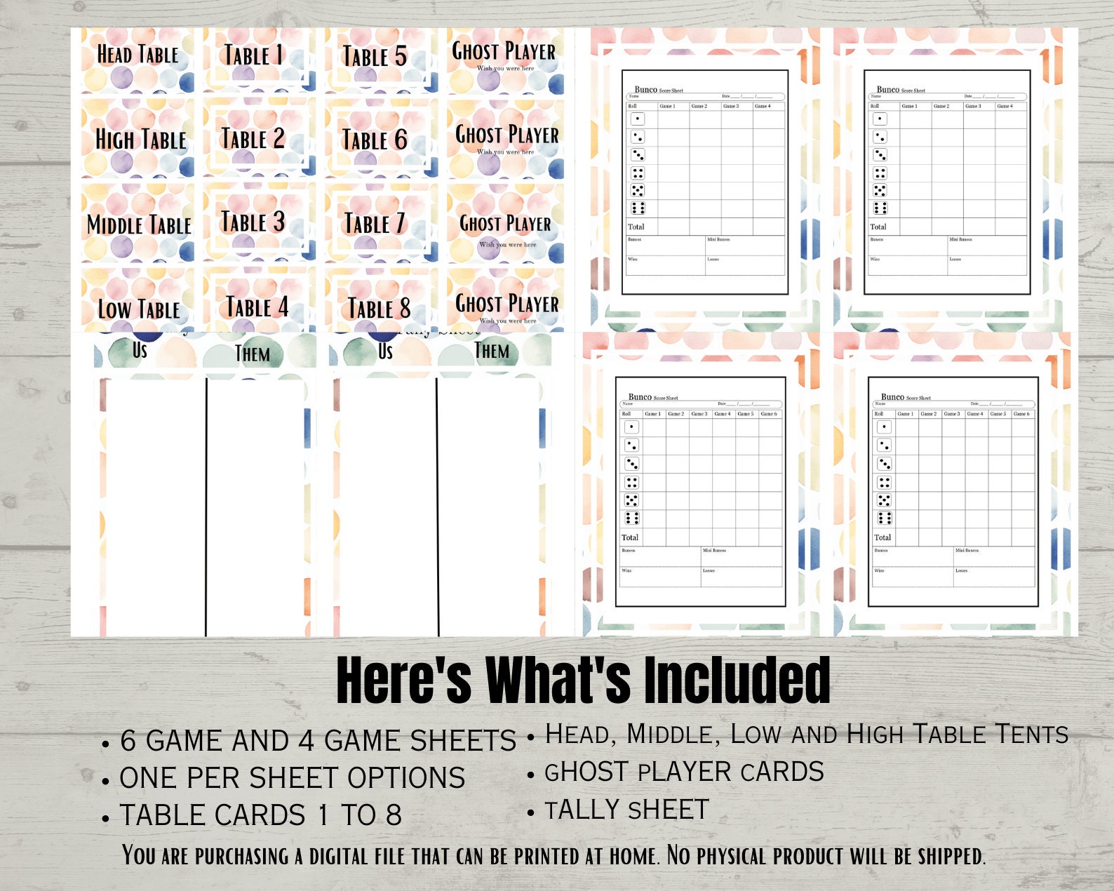Rainbow Bunco Bundle Generic Scorecards, Table Cards, Ghost Player ...