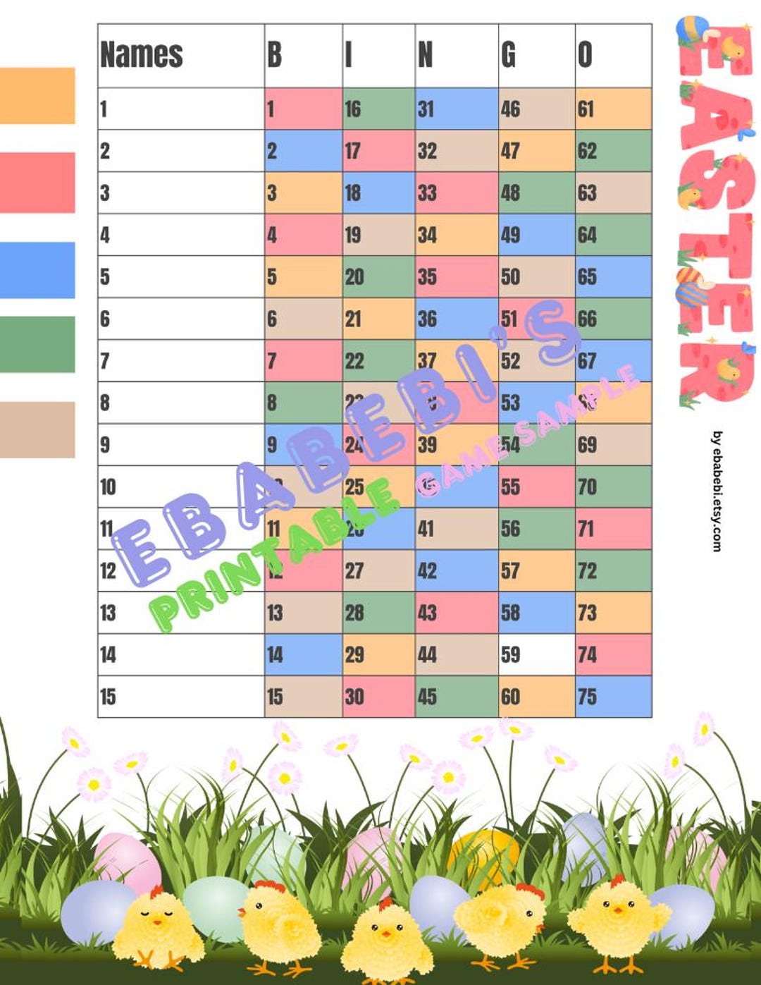 Bingo Boards - Instant Download -15 Lines - SET of 5 Different Easter ...